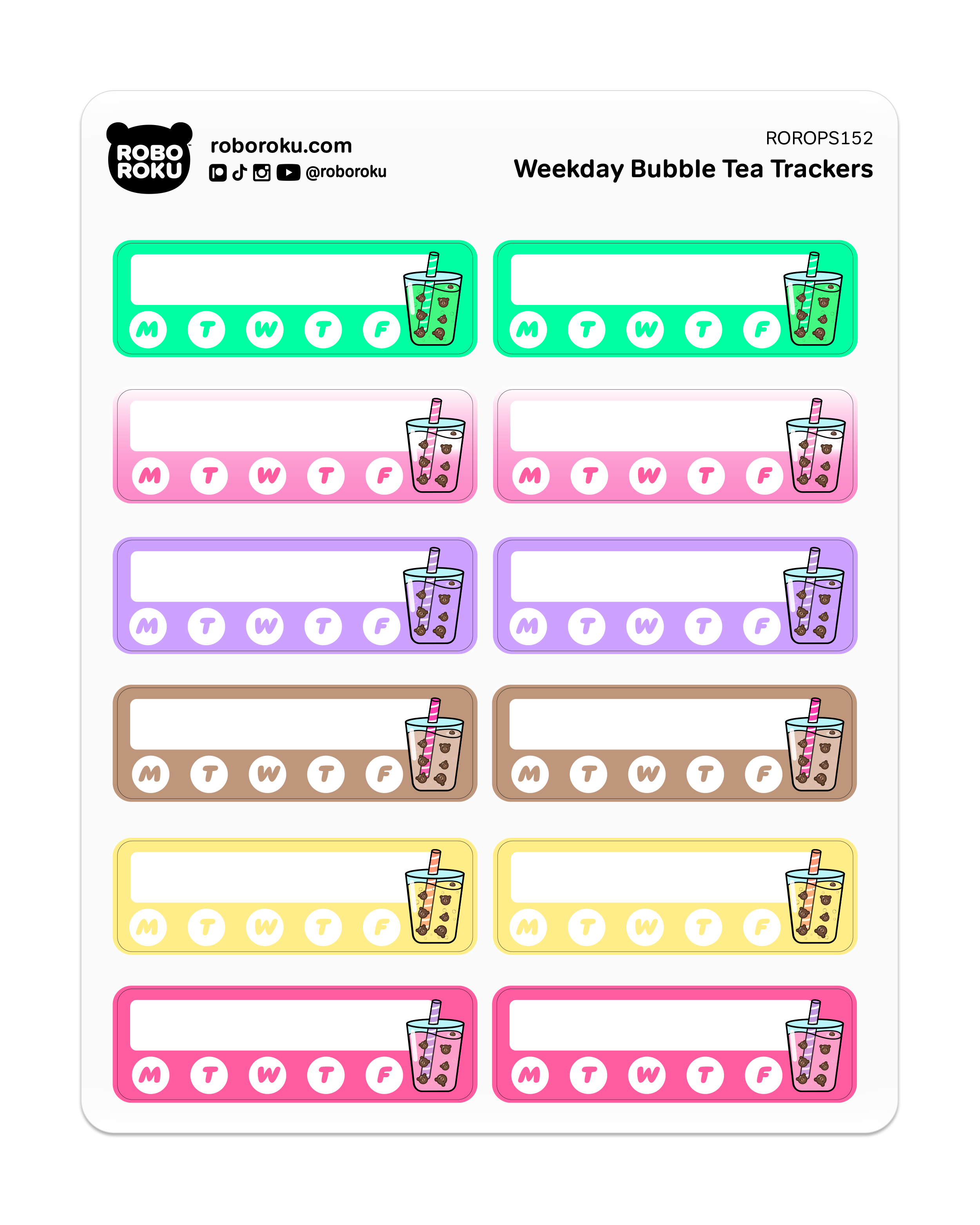 Bubble Tea Weekday Trackers - Planner Stickers – Robo Roku