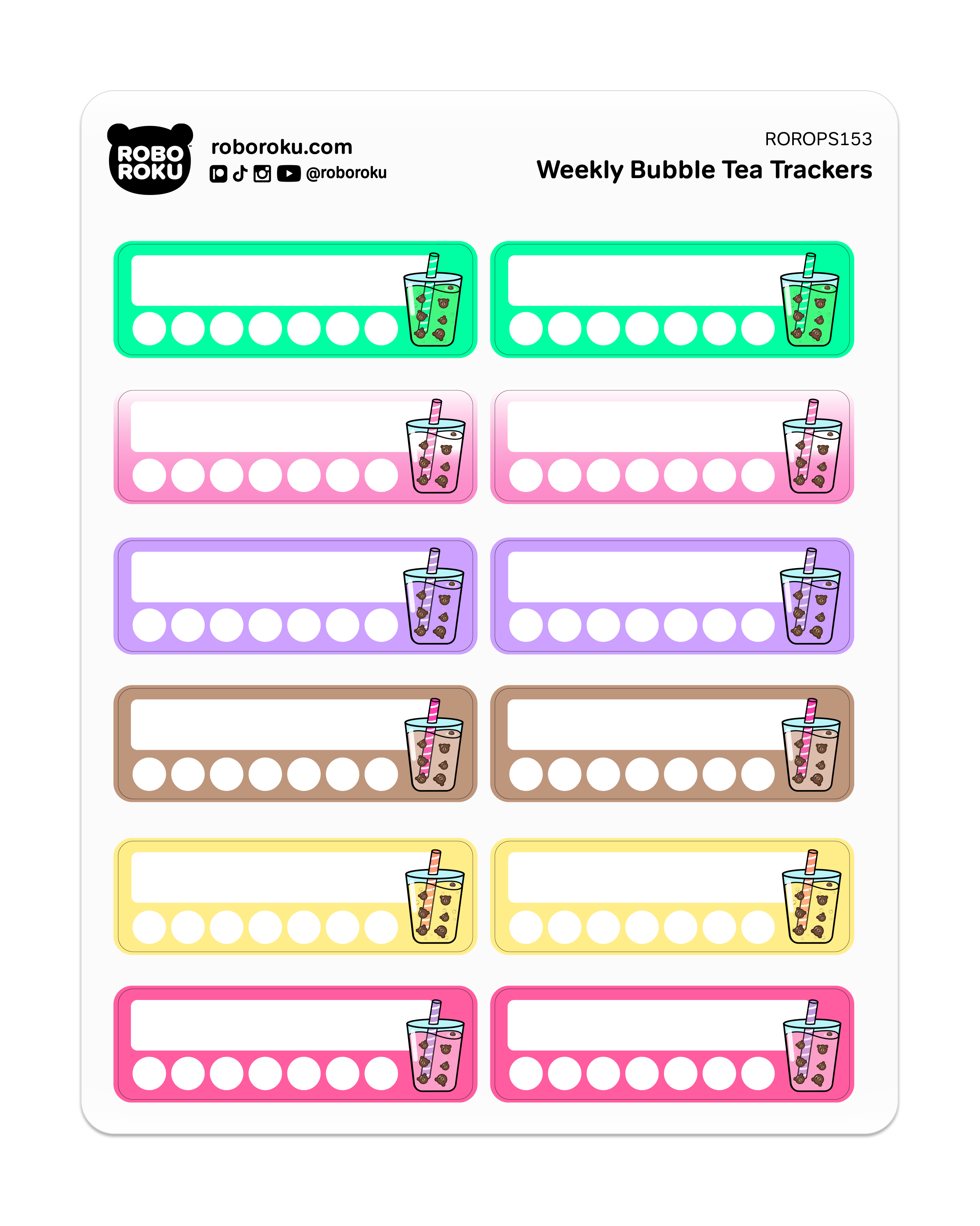 Bubble Tea Weekly Trackers - Planner Stickers – Robo Roku