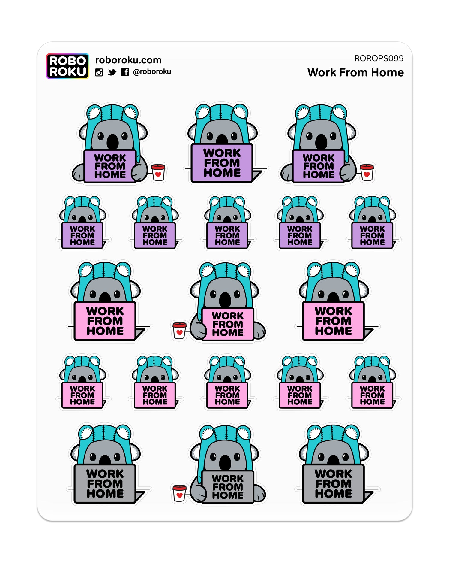 Work From Home Ace Koala - Planner Stickers – Robo Roku