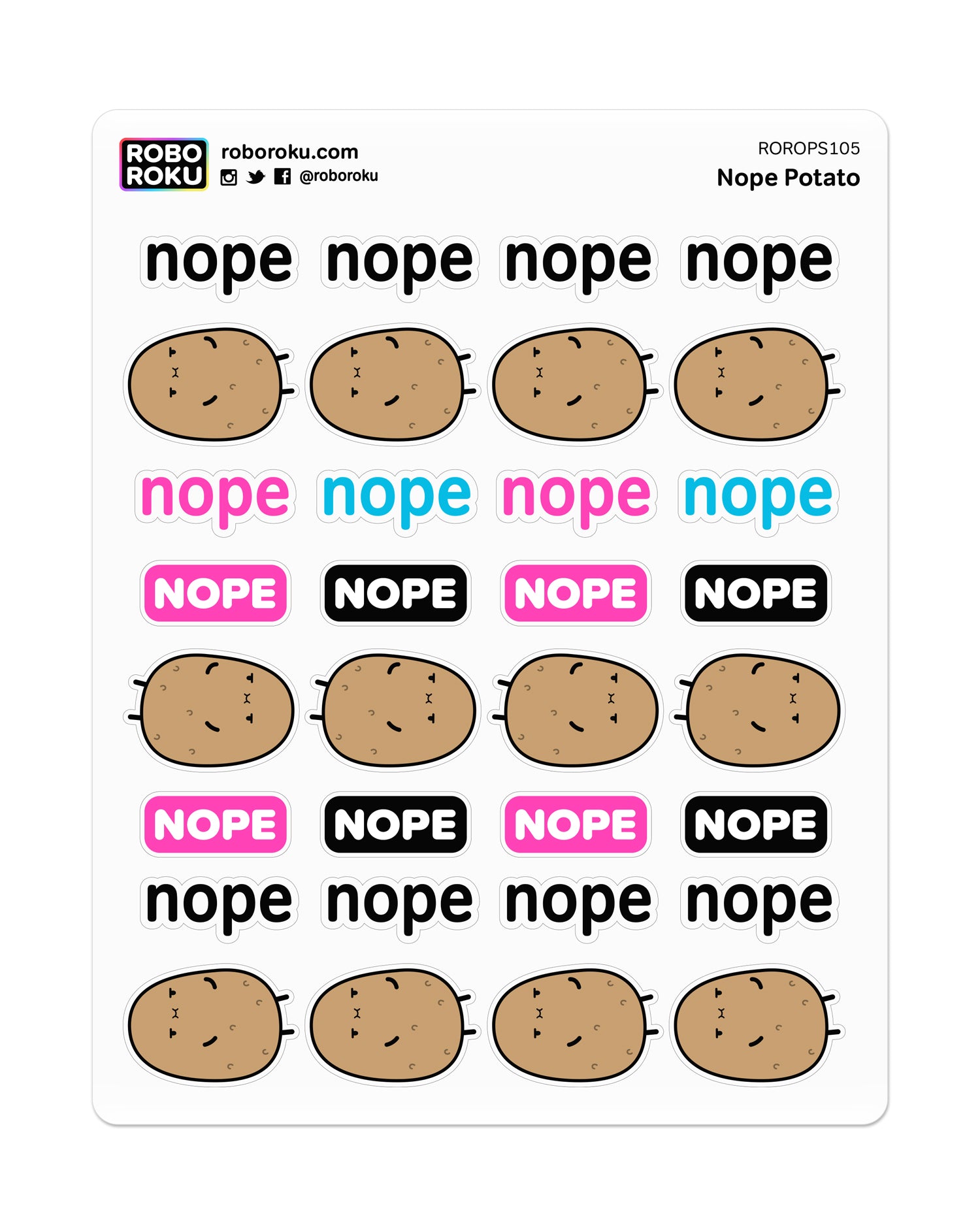Nope Potato - Planner Stickers – Robo Roku